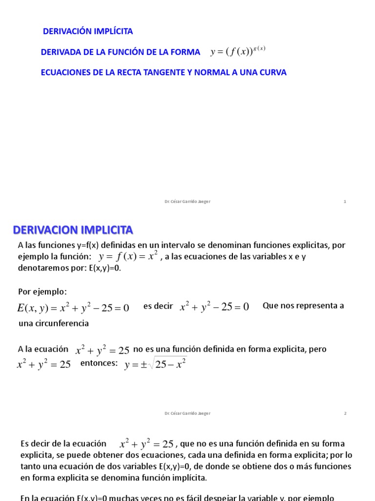 Derivada Implícita, Tangente y Normal | PDF | Tangente | Derivado