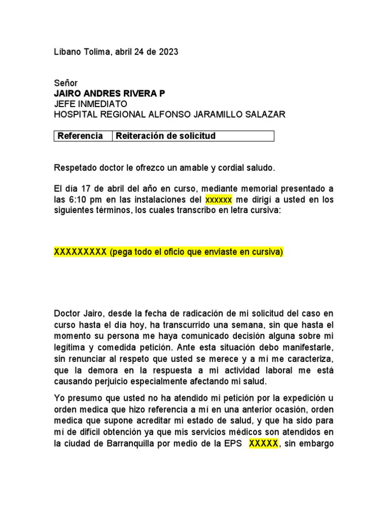REITERACIÓN DE SOLICITUD LUISA FERNANDA | PDF