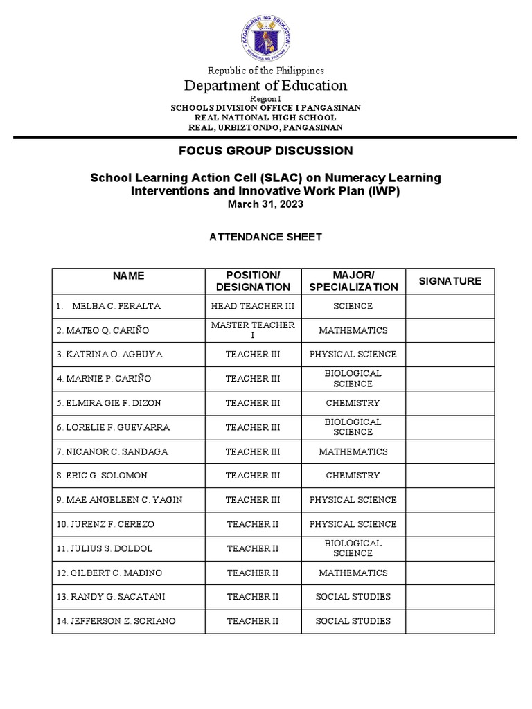 FGD Attendance Sheet | PDF