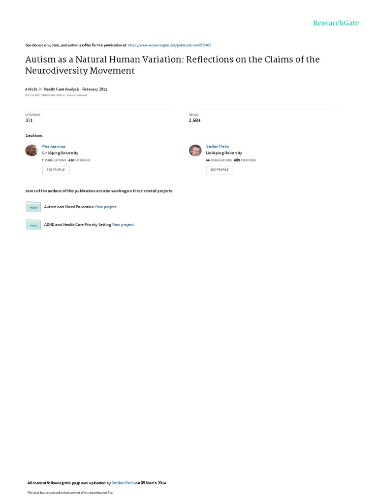 Autism As A Natural Human Variation Reflections On | PDF | Autism ...