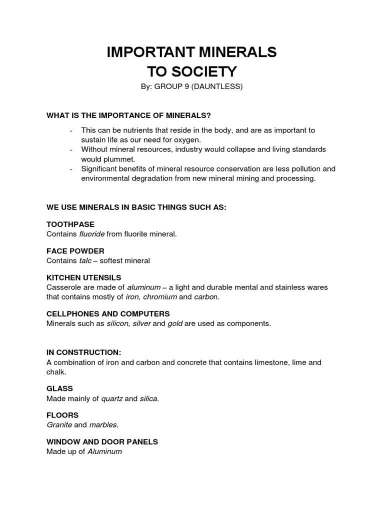 Important minerals for life and society | PDF | Minerals | Silver