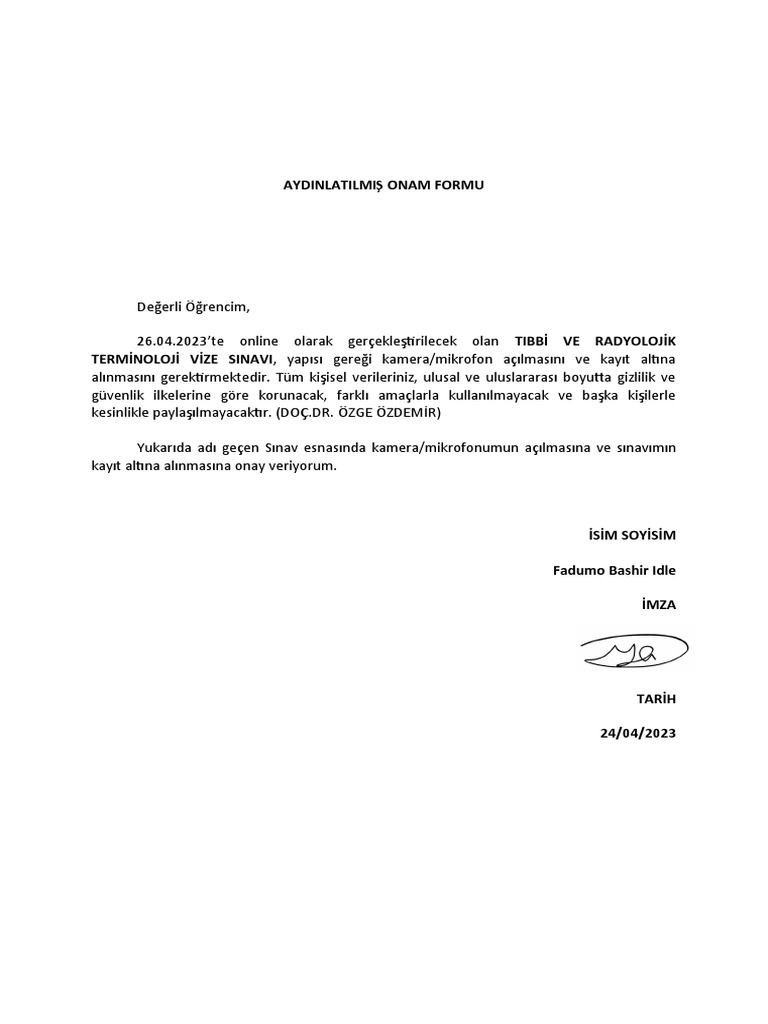 Aydinlatilmiş Onam Formu | PDF