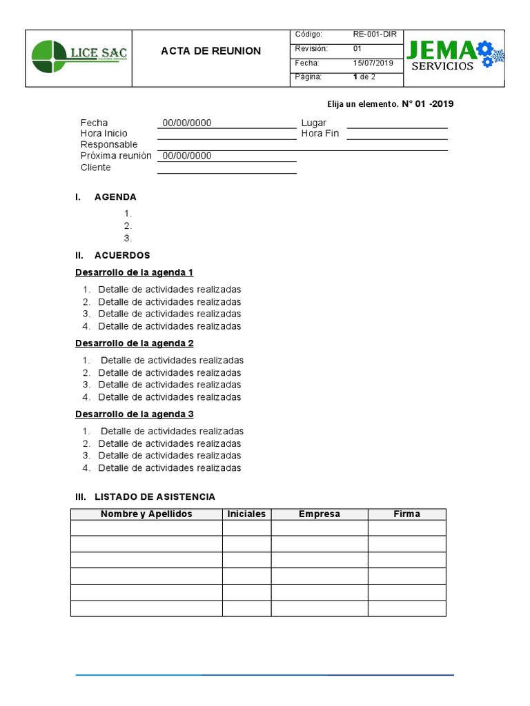 XX-XXX-XXX Acta de Reunion Rev 01 | PDF