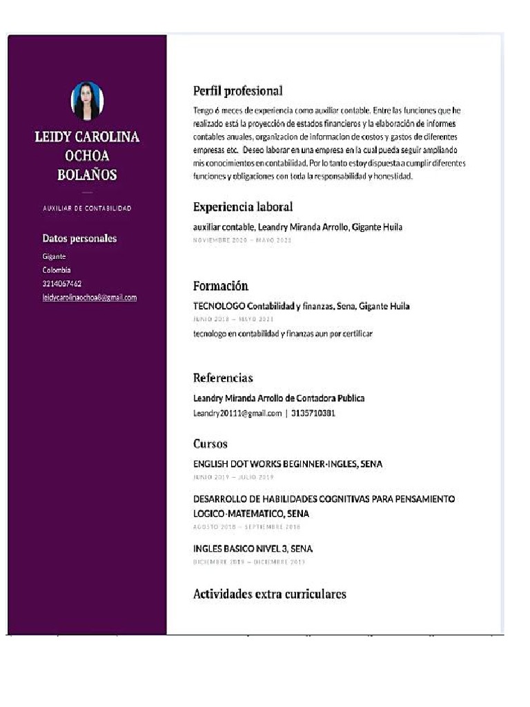 Hoja de Vida Leidy | PDF