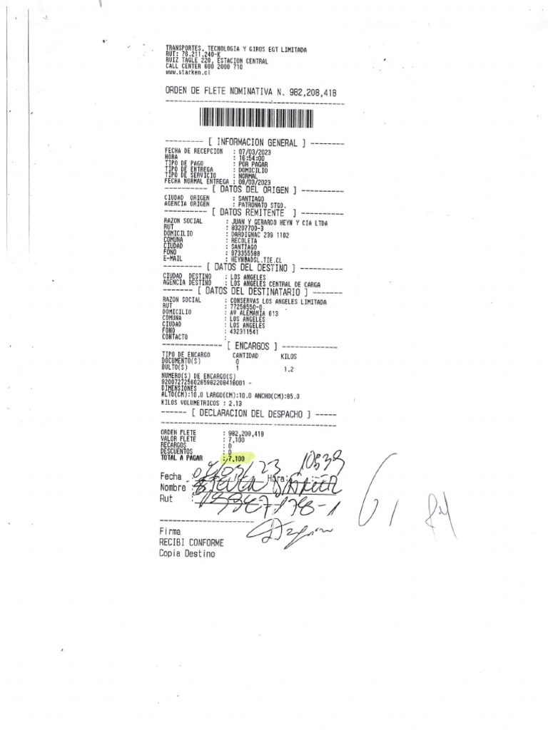 Orden de Flete #982208418 | PDF