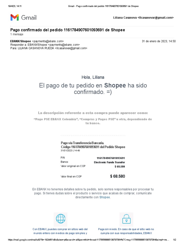 El Pago de Tu Pedido en Shopee Ha Sido Confirmado. ) | PDF ...