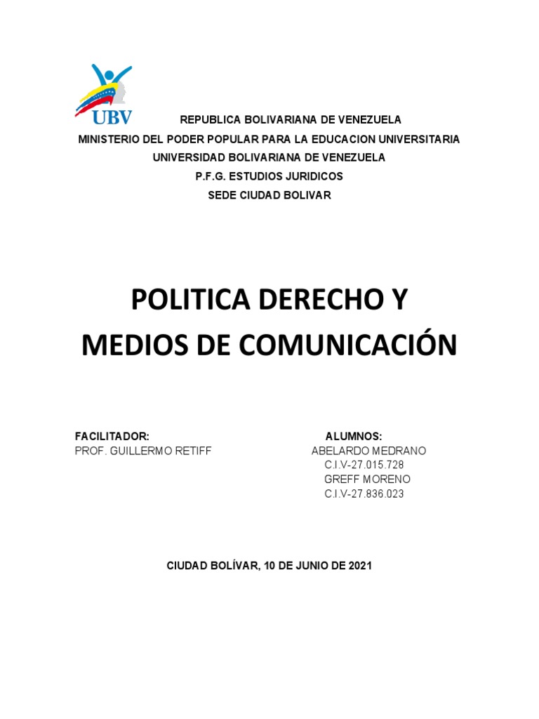 Politica Derecho y Medios de Comunicación Abelardo Medrano y Greff Moreno | PDF | Libertad de ...