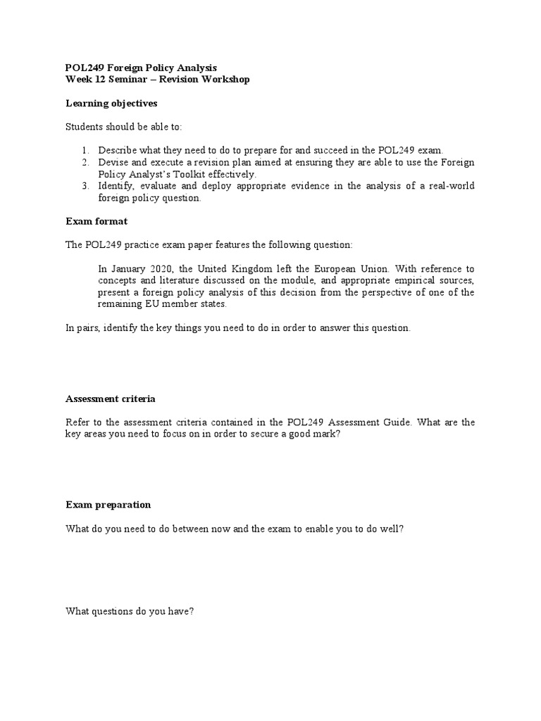 POL249 Week 12 Seminar Exam Prep HANDOUT | PDF | Business