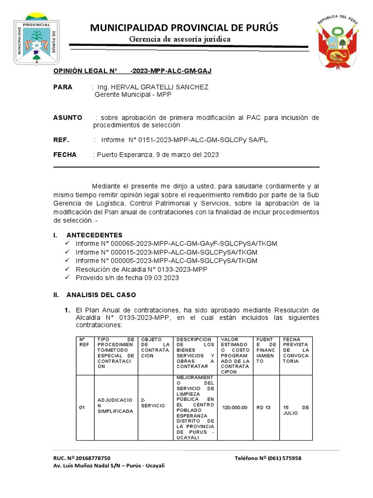 Modificación del PAC 2023 en Purús | PDF | Nutrición | Dieta y nutrición