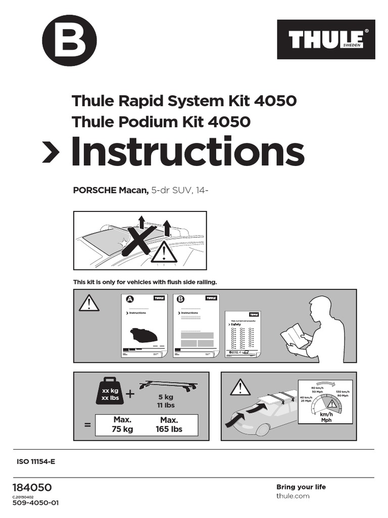 Instructions: Thule Rapid System Kit 4050 Thule Podium Kit 4050 | PDF