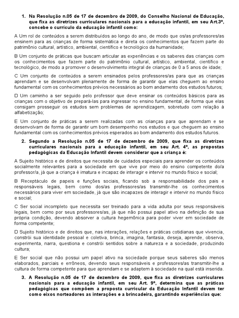 Simulado DCN Infantil Questões | PDF | Pré-escola | Pedagogia