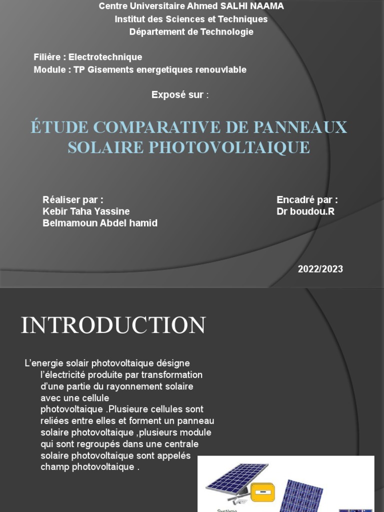 Étude Comparative de Panneaux Solaire Photovoltaique | PDF | Cellule photovoltaïque | Énergie ...