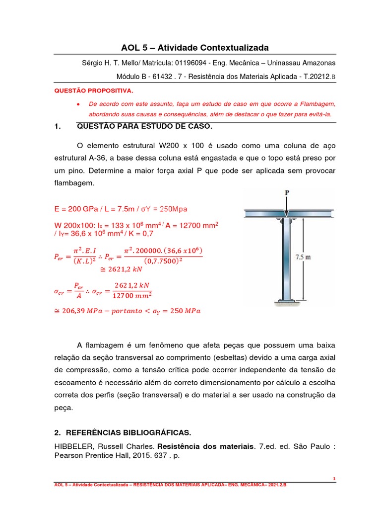 Atividade Contextualizada - RESMAT Aplicada - 01196094 - ENG. MECÂNICA - SÉRGIO HENRIQUE ...
