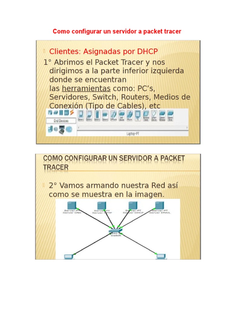 Como Configurar Un Servidor A Packet Tracer | PDF | Dirección IP | Enrutador (Computación)