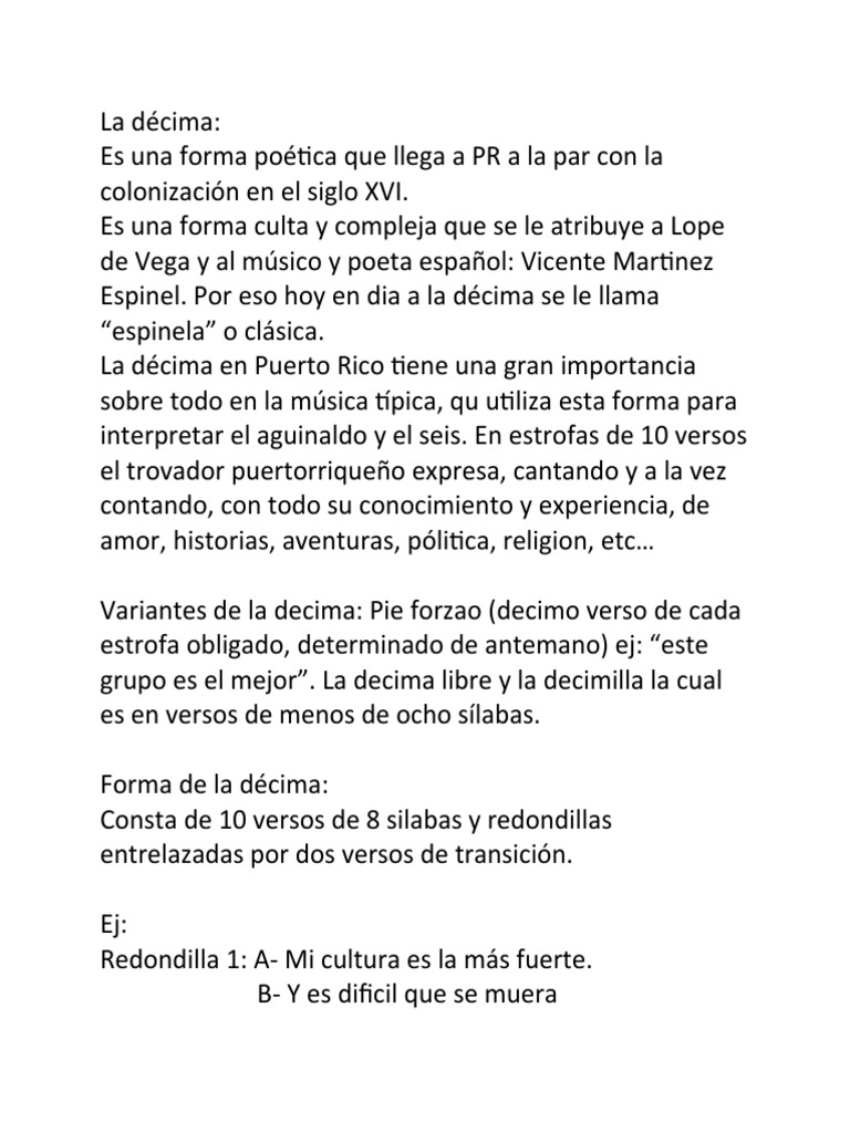 Importancia de la décima en Puerto Rico | PDF