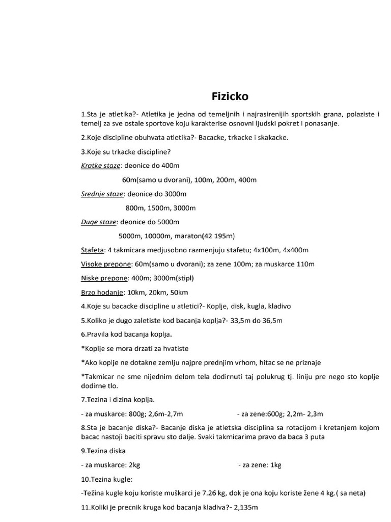 Fizicko I Zdravstveno Vaspitanje | PDF