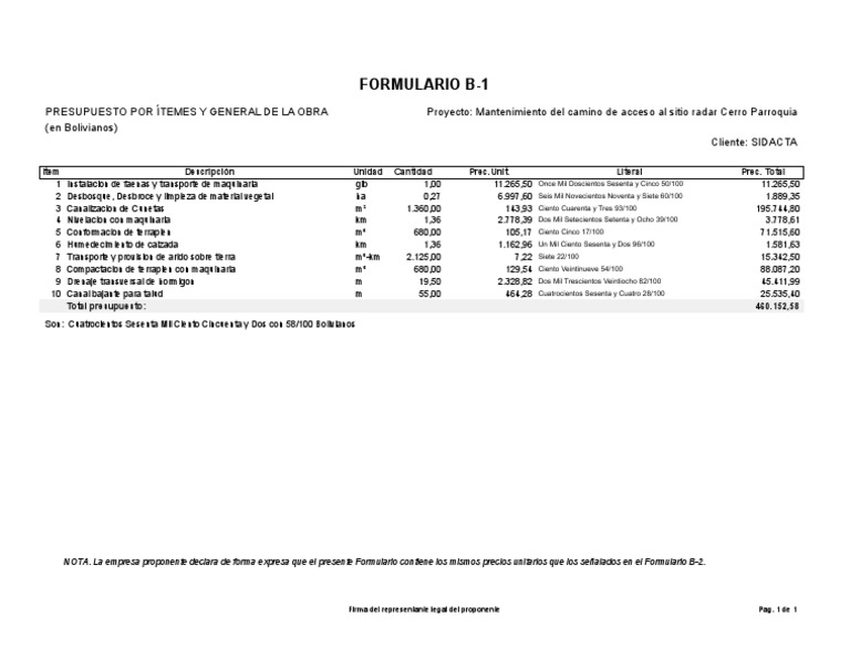 Formulario B-1 | PDF