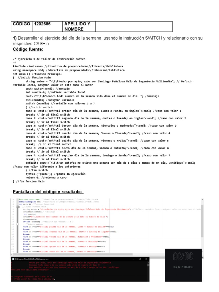 Ejercicios C++ con Instrucción Switch | PDF | C ++ | Software