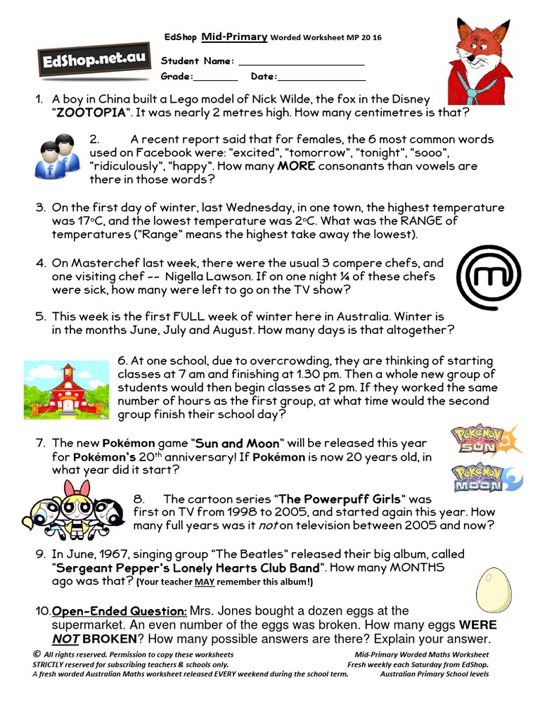 Mid Primary: Student Name: - Grade: - Date | PDF