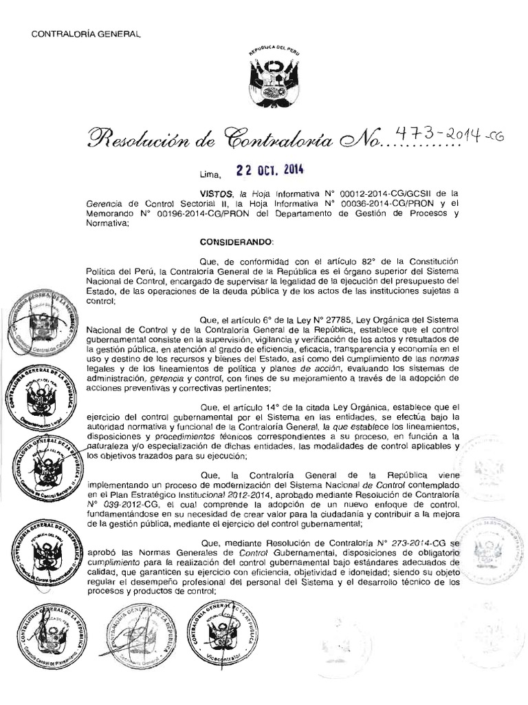 Resolucion de Contraloria N 473-2014-CG | PDF