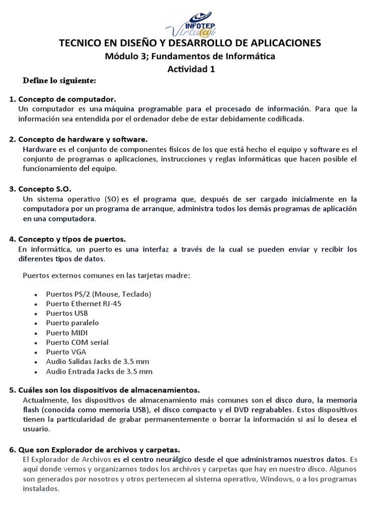 Fundamentos de la informática: conceptos básicos de hardware, software, sistemas operativos y ...