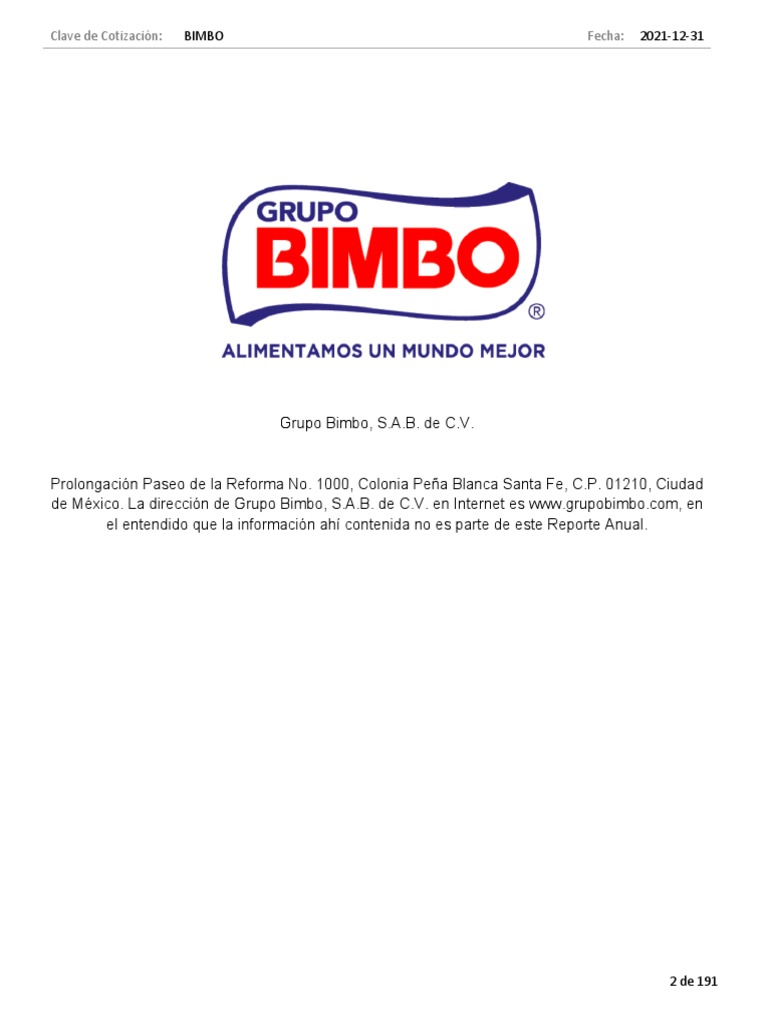 Bimbo Reporte Anual 2021 | PDF