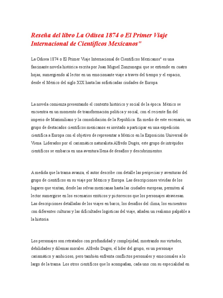 Reseña Del Libro La Odisea 1874 o El Primer Viaje Internacional de Científicos Mexicanos" | PDF
