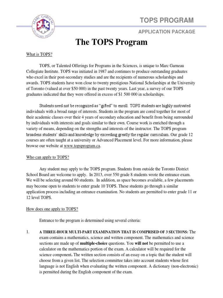 The TOPS Program | Download Free PDF | Advanced Placement | Curriculum