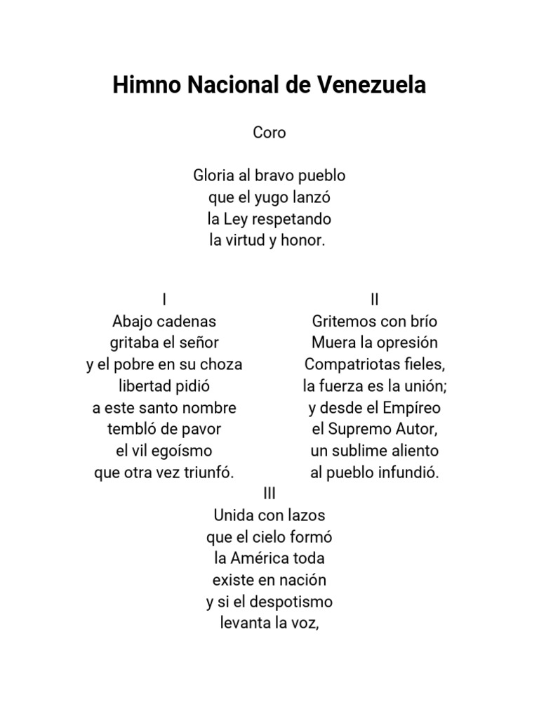 Letra del Himno Nacional de Venezuela | PDF | Derecho
