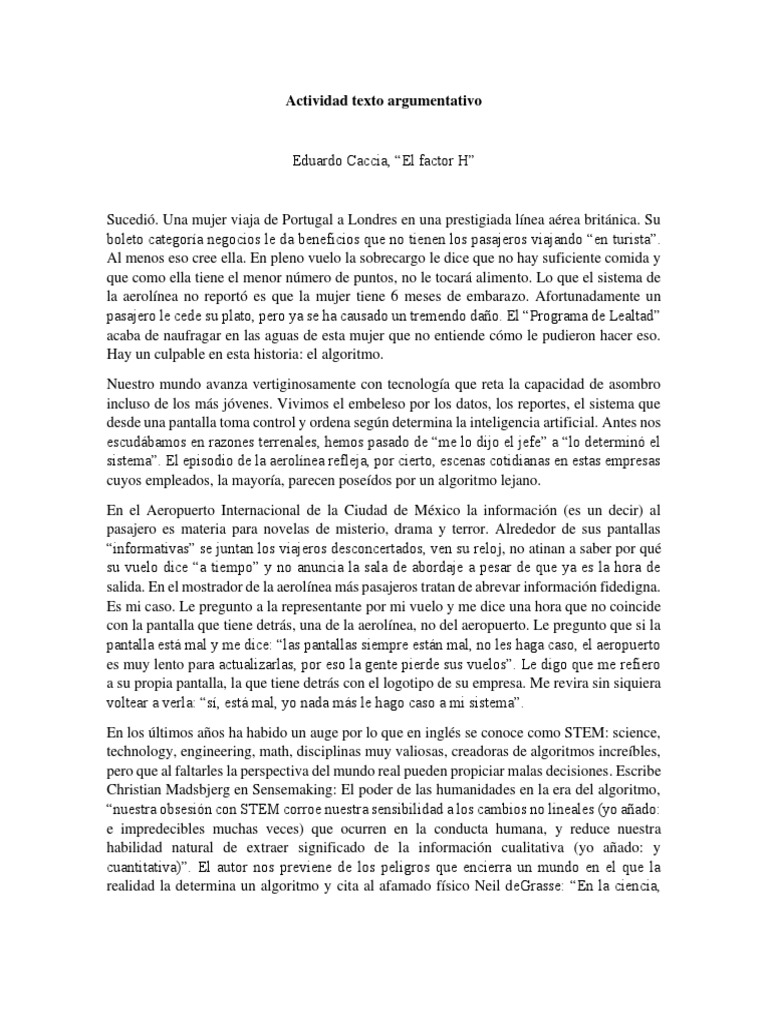 4.1 Actividad Texto Argumentativo, Eduardo Ca | PDF