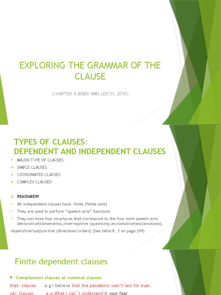 Exploring The Grammar of The Clause: (Chapter 8-Biber and Leech, 2010 ...