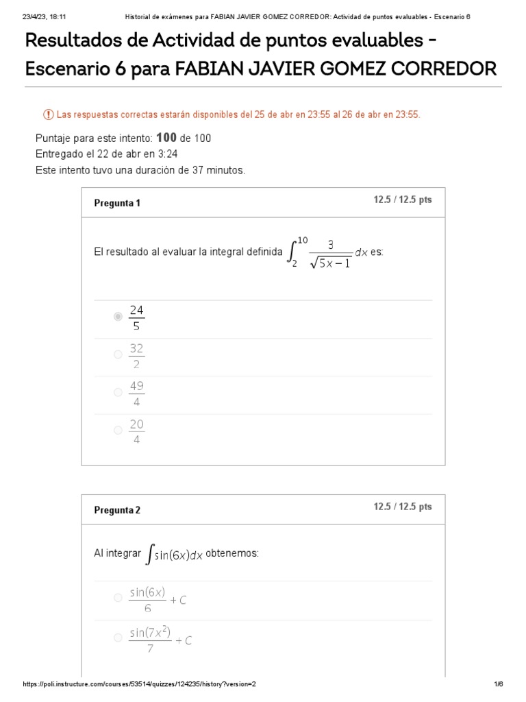 Calculo 2 Actividad de Puntos Evaluables - Escenario 6 | PDF | Calculo diferencial | Álgebra