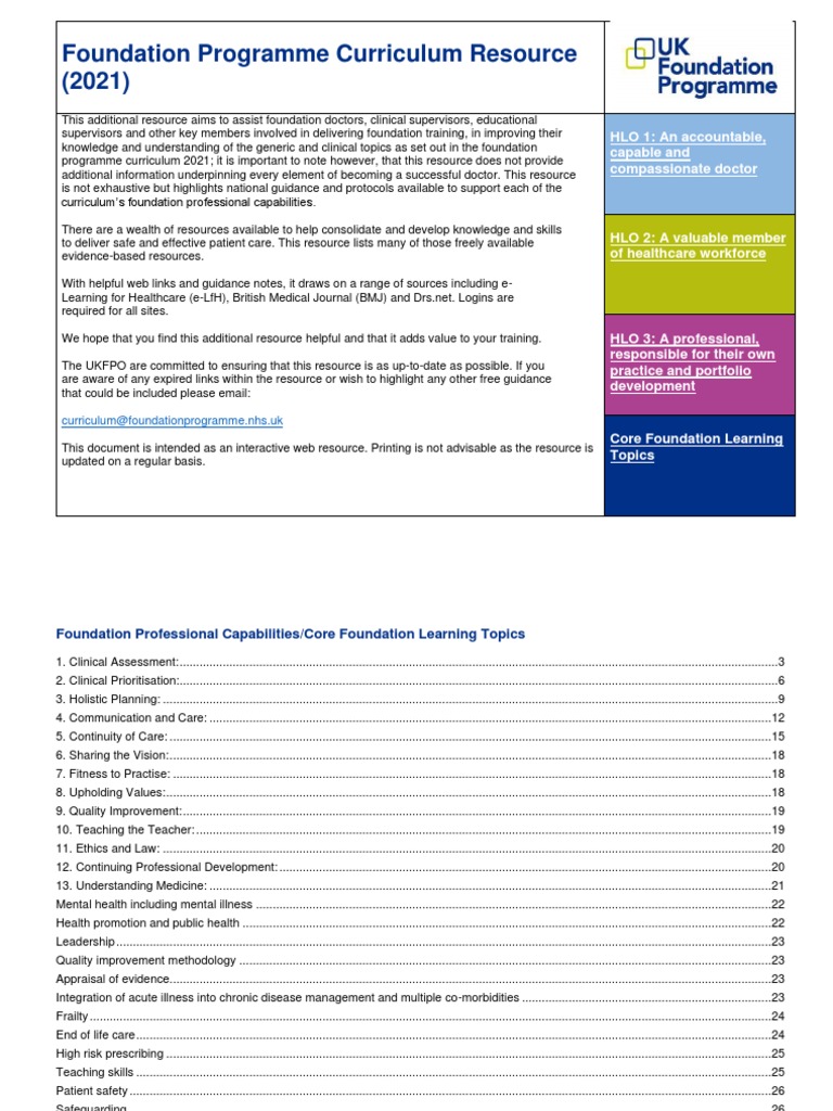 Foundation Programme Curriculum Resource (2021) : HLO 1: An Accountable ...