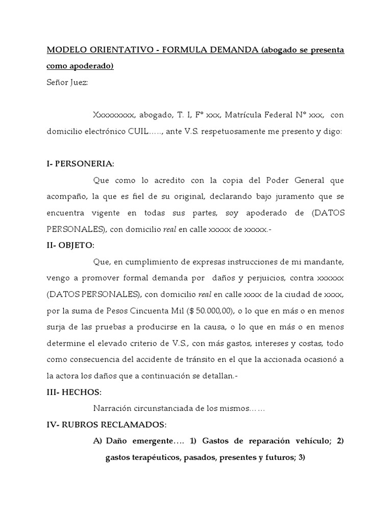 Modelo Demanda Con Apoderado | PDF | Justicia | Crimen y violencia