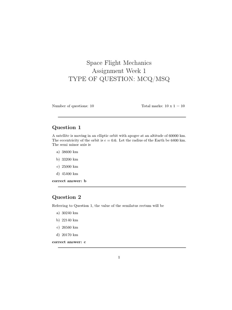 Space Flight Mechanics MCQ Practice: Orbital Elements and Calculations ...