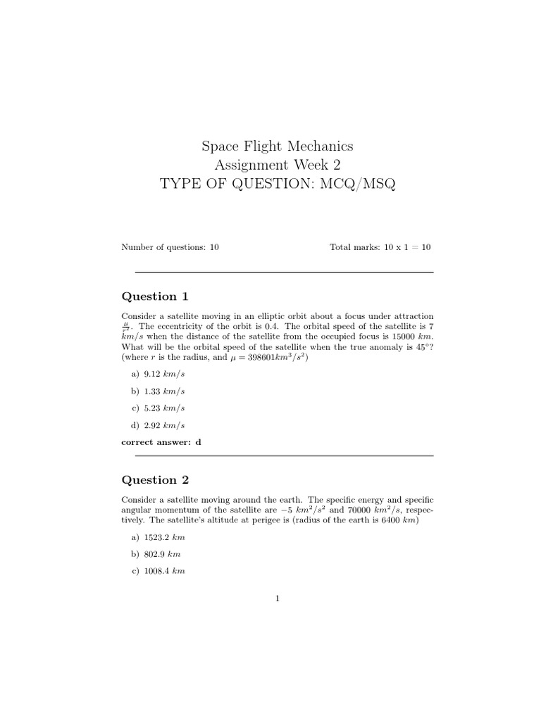 Assignment 2 | PDF | Orbit | Apsis