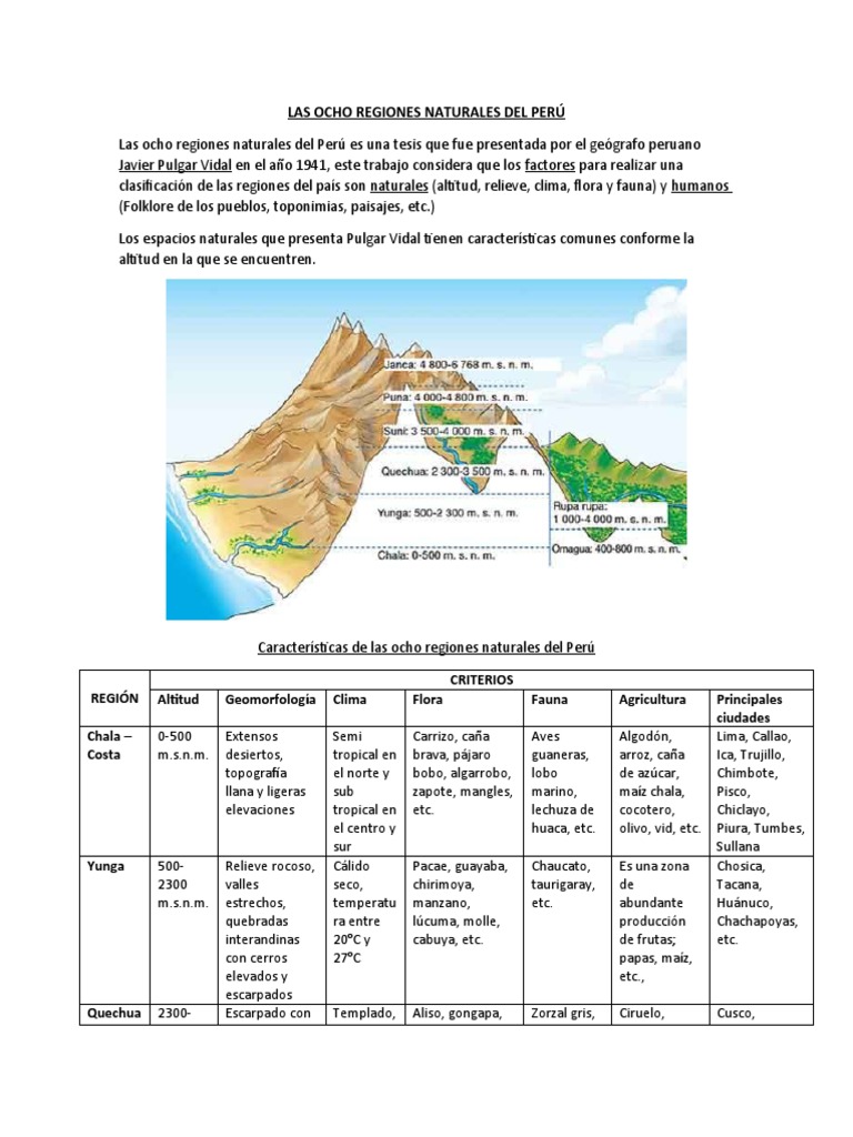 LAS OCHO REGIONES NATURALES DEL PERÚ | PDF