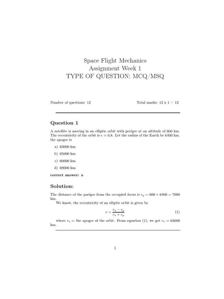 Assignment-1 16 | PDF | Orbit | Apsis