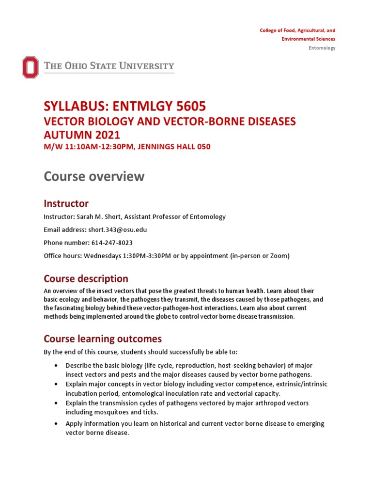 Vector Biology and Diseases Syllabus | PDF | Academic Dishonesty ...