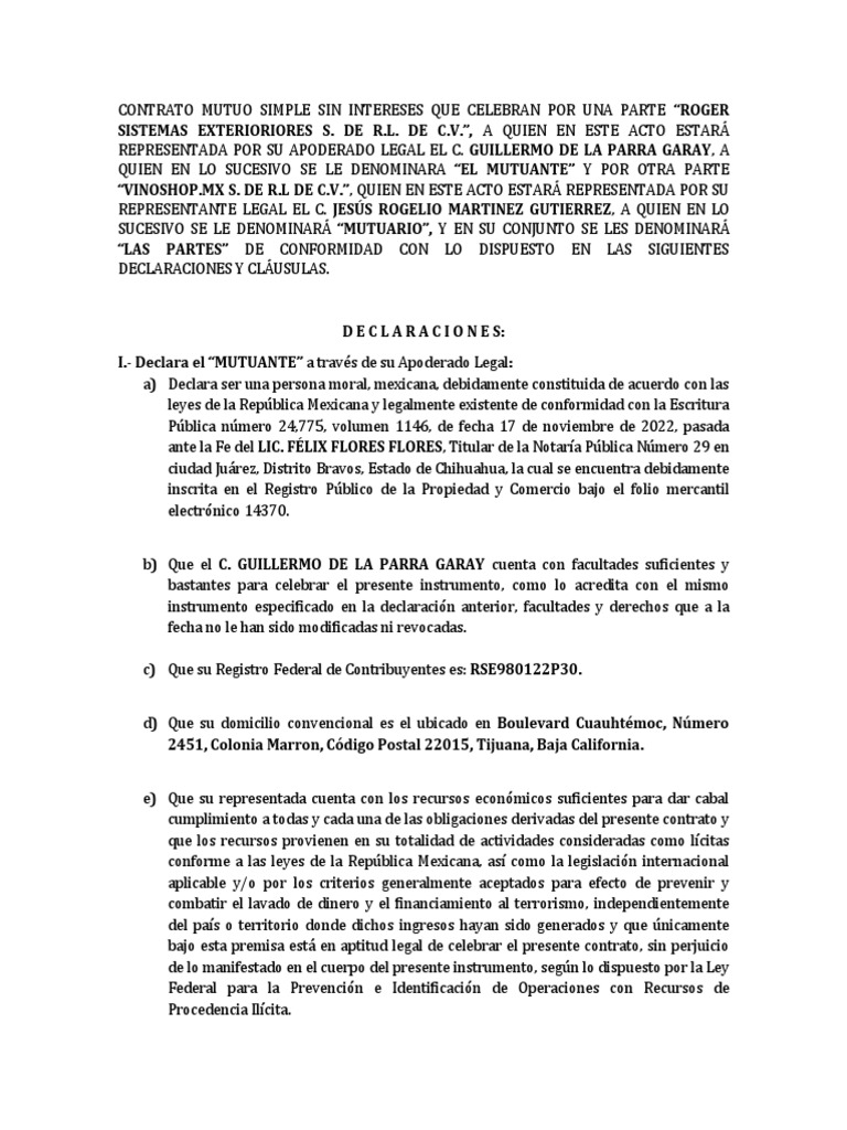 Contrato Mutuo Simple Sin Intereses Uso de Suelo | PDF