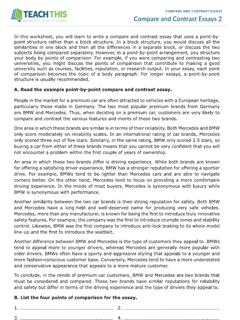 Compare and Contrast Essay Activity | PDF