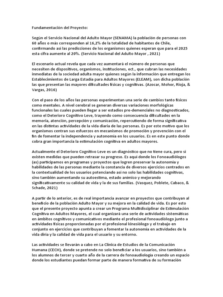Fundamentación Del Proyecto | PDF | Vejez | Evaluación