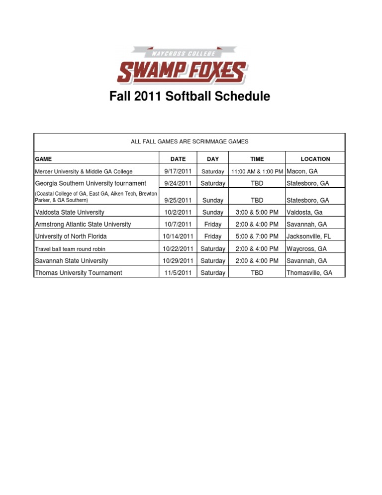 2011 FALL Softball Schedule | PDF