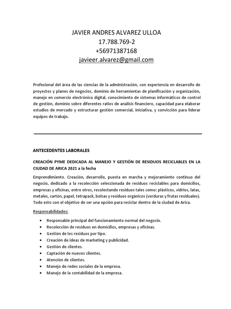 Curriculum Vitae Javier Alvarez Ulloa | PDF