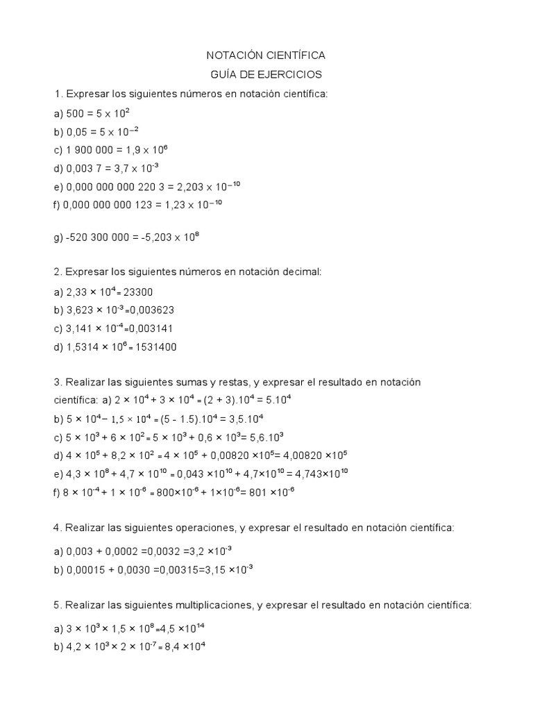 Ejercicios de Notación Científica | PDF