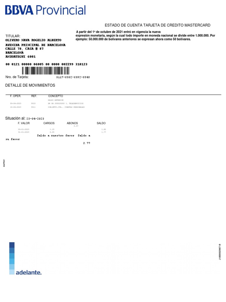 Estado de Cuenta Tarjeta de Credito Mastercard | PDF