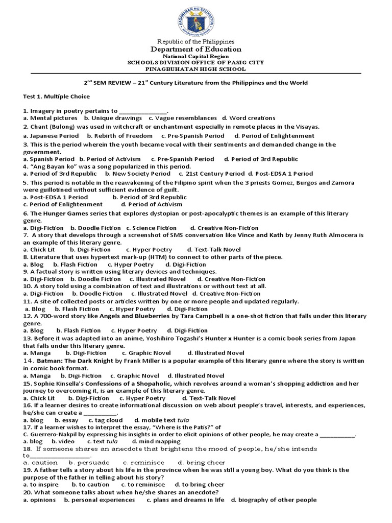 2nd SEM REVIEW - 21st Century | PDF | Narrative | Experience