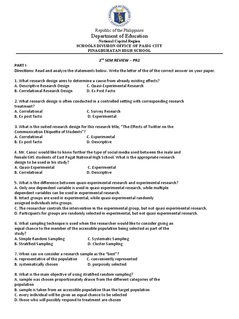 PR2 Review 2ND Sem | PDF | P Value | Validity (Statistics)
