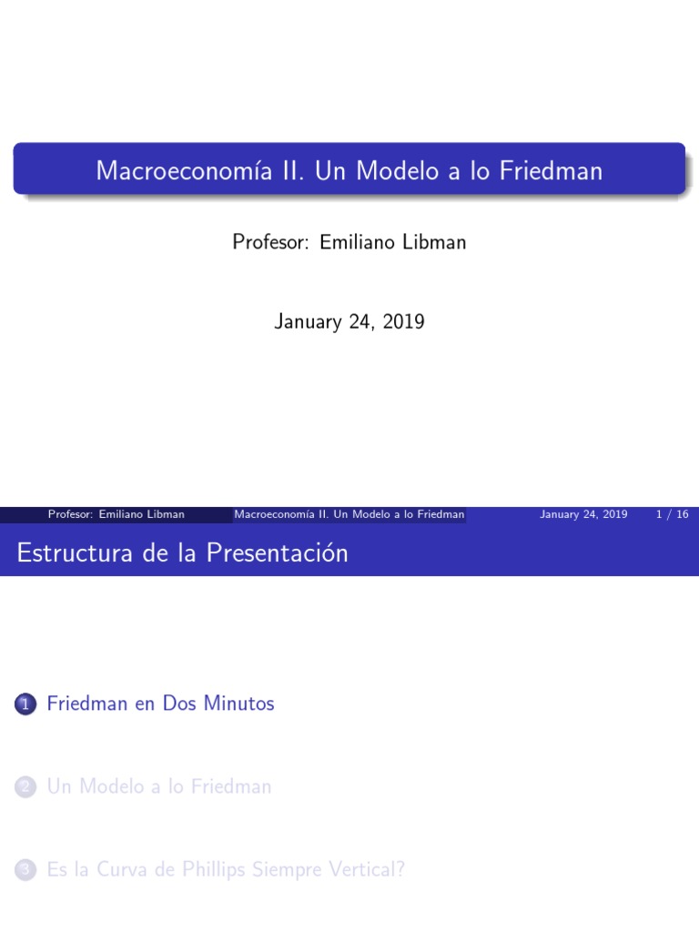 Macroeconom Ia II. Un Modelo A Lo Friedman: Profesor: Emiliano Libman | PDF | Curva de Phillips ...