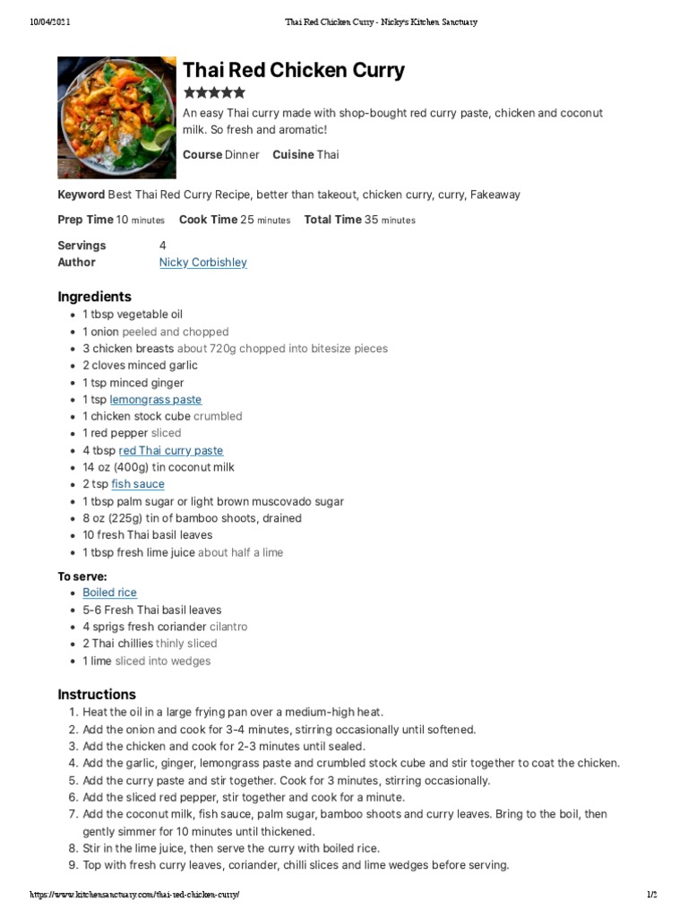 Thai Red Chicken Curry - Nicky's Kitchen Sanctuary | PDF | Thai Cuisine ...